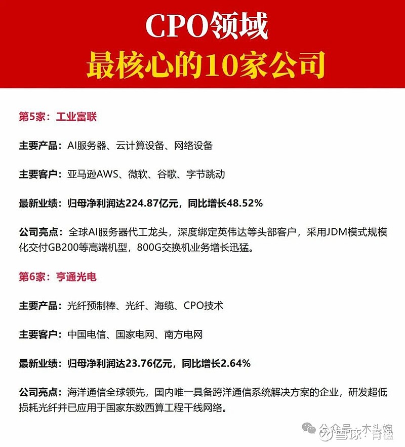 CPO概念10大龙头 共封装光学CPO概念十大龙头梳理 中际旭创 是：全球光模块龙头，800G占超40%份额， 英伟达 、 亚马逊 等核心供应... - 雪球