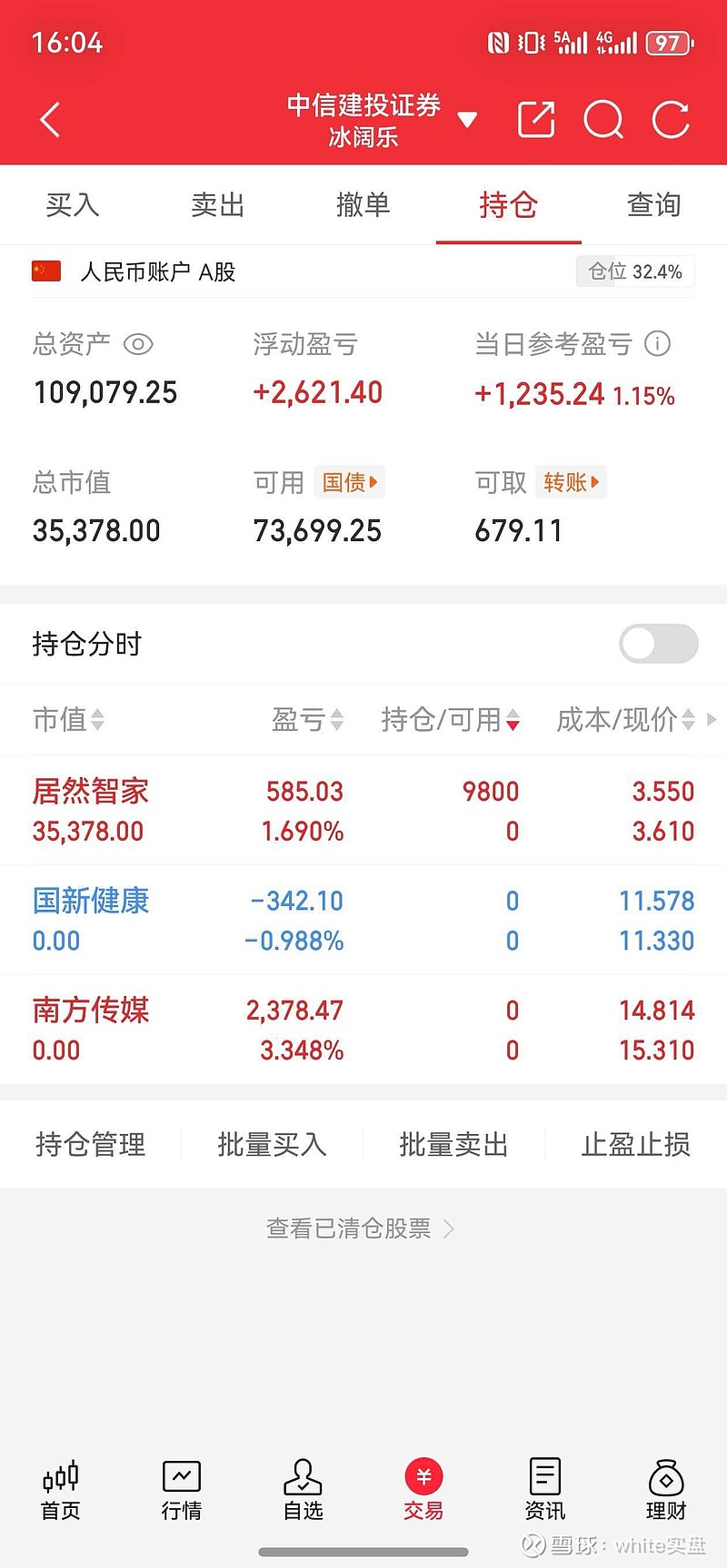 3个月30w亏到10w再次实盘day12 余109079 总充﹣5000 有点难受，已经预感到今天的剧本了，计划套利的国新，应该一早竞价就挂单 ...