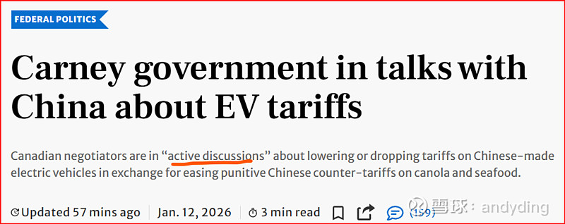 $比亚迪(SZ002594)$卡尼政府正与中国就电动汽车关税进行谈判加拿大谈判代表正处于 “积极讨论” 中，讨论内容为降... - 雪球